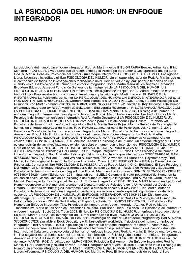 Pdf1964192-Pdfla Psicologia Del Humor Un Enfoque Integrador PDF | PDF ...
