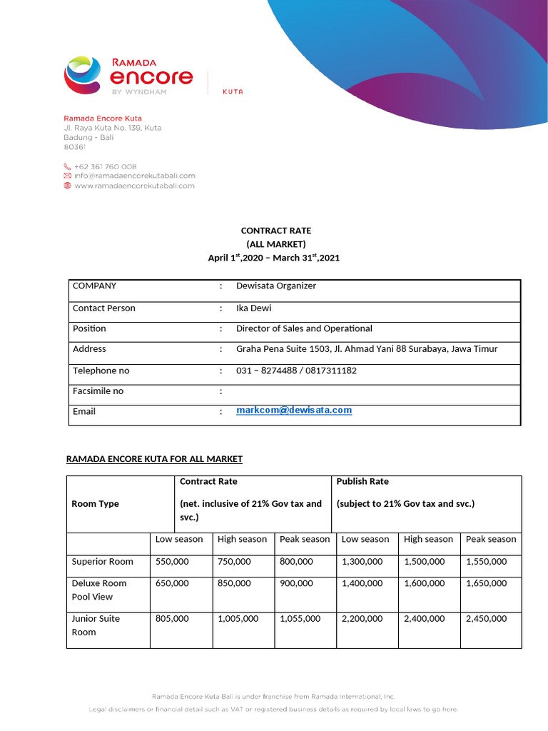 Contoh Contract Rate Hotel | PDF | Business