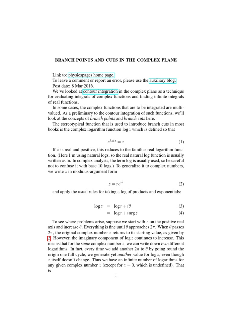 Understanding Branch Cuts in Complex Analysis | PDF | Logarithm | Mathematical Relations
