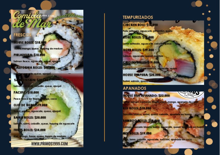 Menu de Sushi Pro 1 | PDF | Cocina, comidas y vino