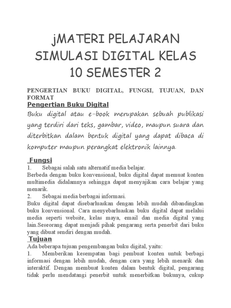 Materi Pelajaran Simulasi Digital Kelas 10 Semester 2 | PDF