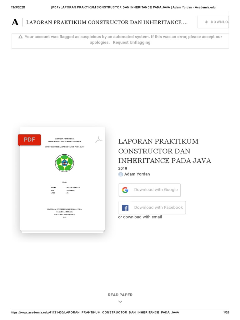 (PDF) LAPORAN PRAKTIKUM CONSTRUCTOR DAN INHERITANCE PADA JAVA - Adam Yordan - Academia - Edu PDF ...