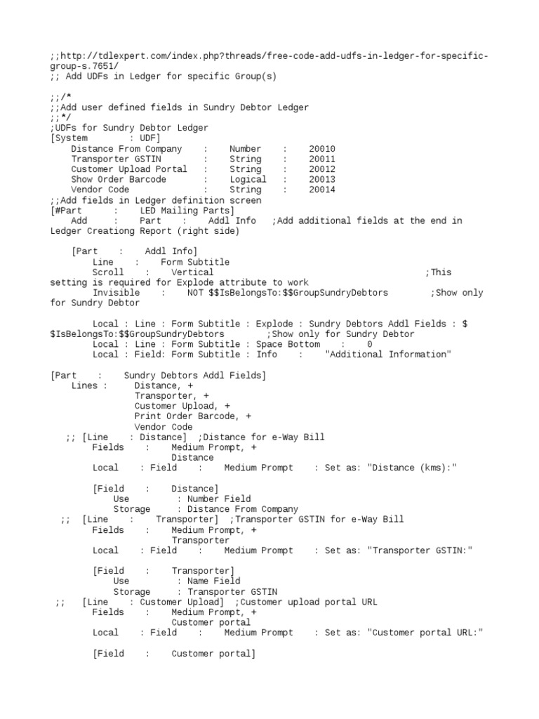 UDFs for Sundry Debtor Ledger | PDF | Computing | Computer Data