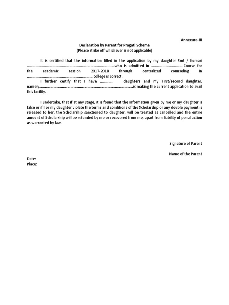 Declaration Parents Pragati PDF | PDF