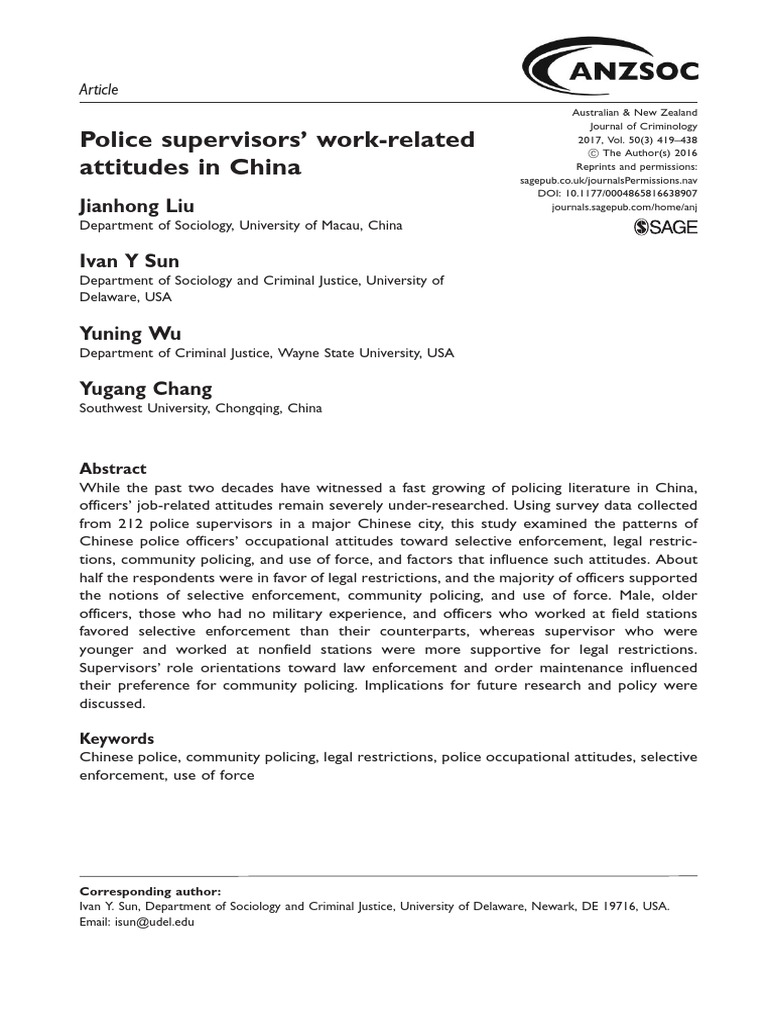 Police Supervisors Work-Related Attitude PDF | PDF | Community Policing ...