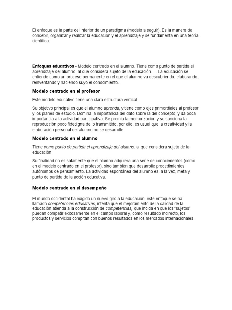 Enfoque Educativo y Tipos de Enfoque | PDF | Plan de estudios | Cognición