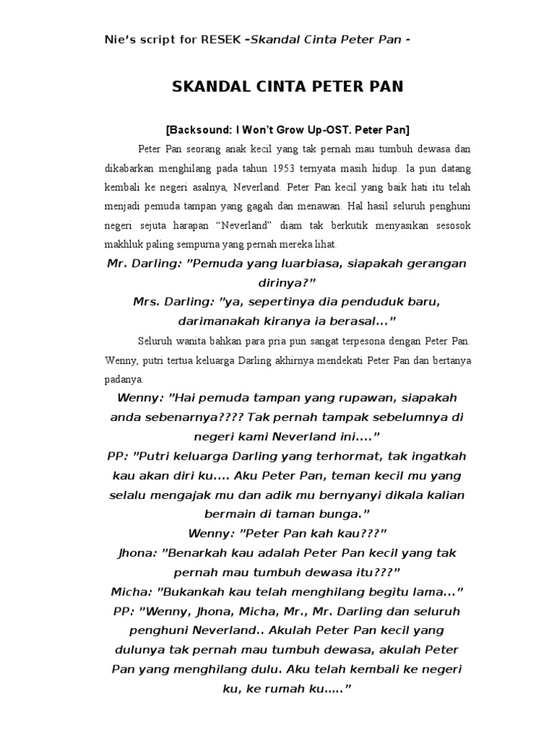 Script Drama Musikal: Skandal Cinta Peter Pan | PDF