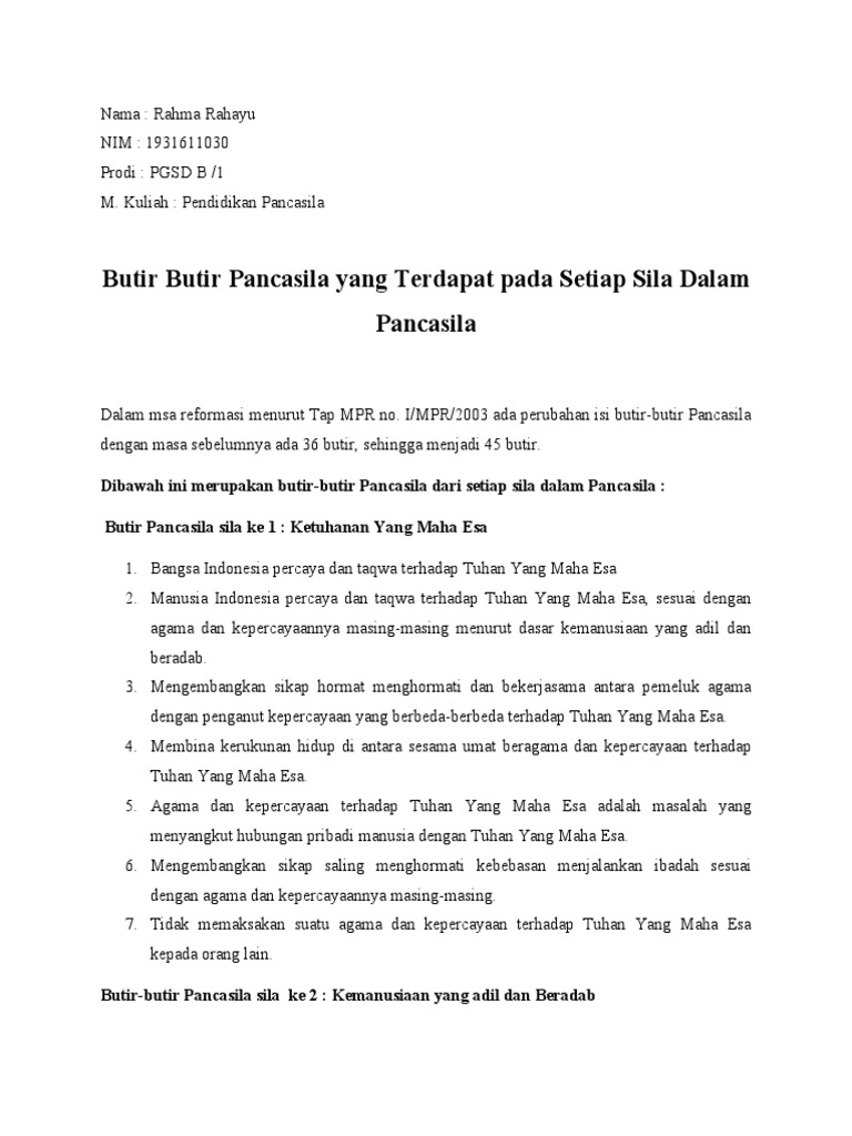 Butir Butir Pancasila | PDF | Kesehatan Holistik | Agama & Spiritualitas