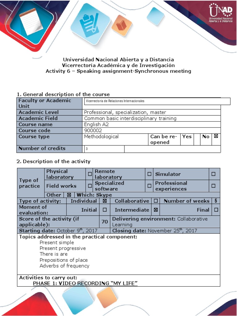 A2 - Activity 6 - Speaking Assignment - Synchronous Meeting | PDF ...