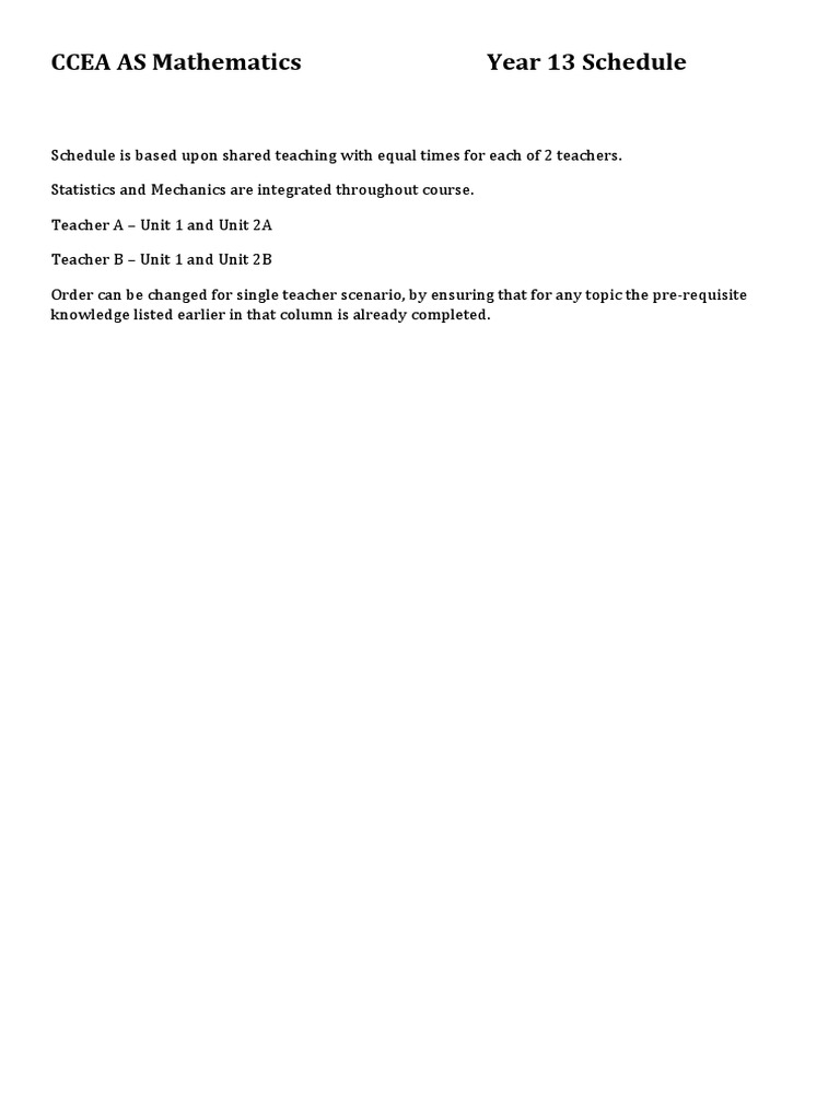 CCEA AS Mathematics Year 13 Schedule | PDF | Trigonometric Functions ...
