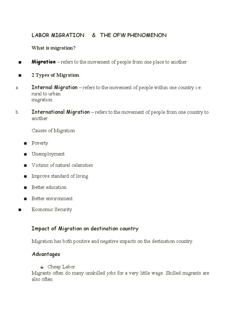 What Is Migration? Migration - Refers To The Movement of People From ...