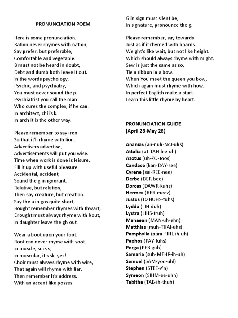 Pronunciation Poem PG 2 | PDF
