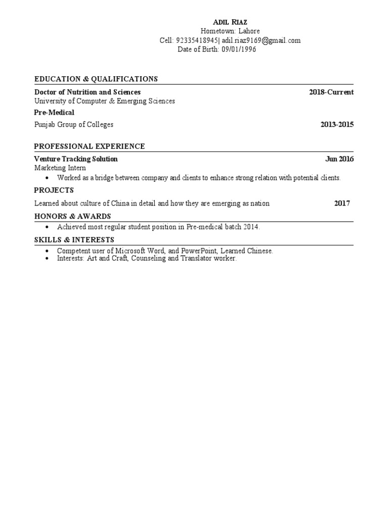Adil Riaz CV | PDF