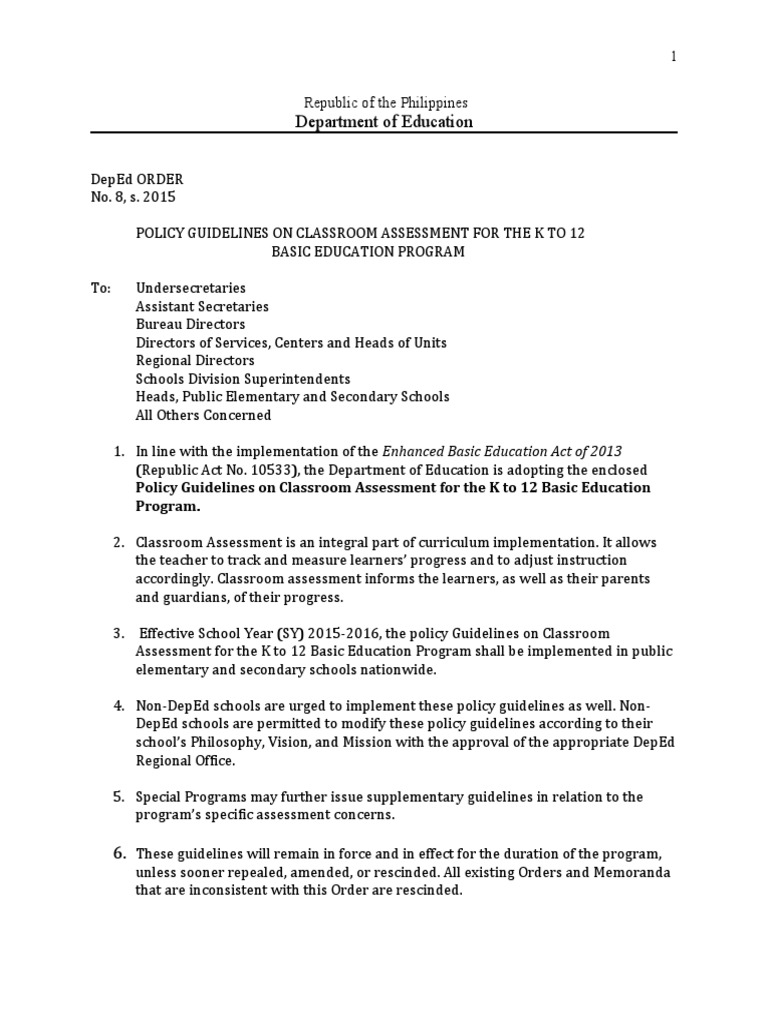 Classroom Assessment Guidelines for K-12 | PDF | Educational Assessment ...
