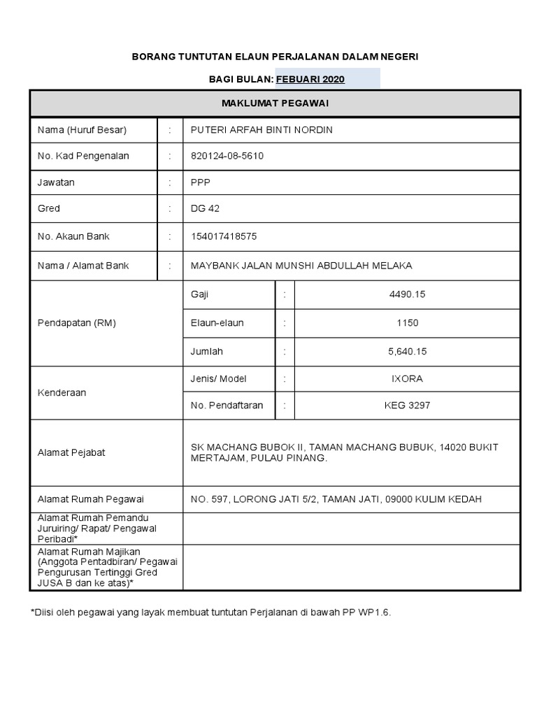 Format Borang TNT 2020 | PDF