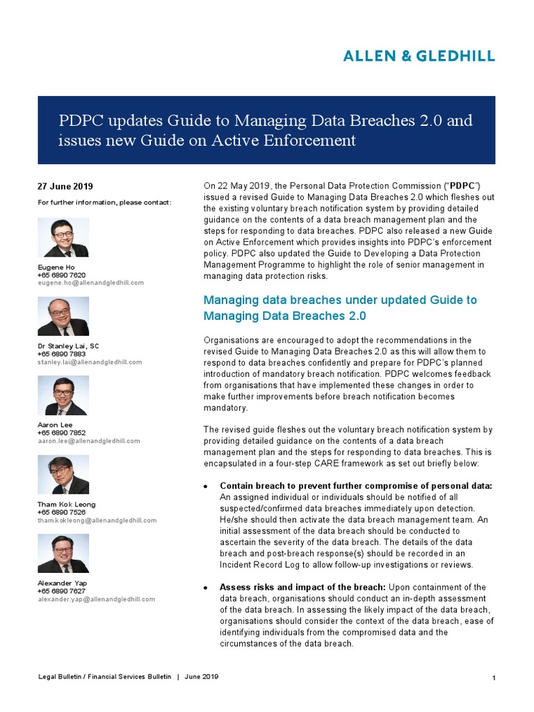 Ag PDPC Updates Guide To Managing Data Breaches 20 and Issues New Guide ...