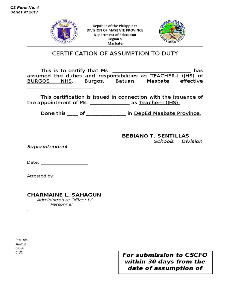 Assumption To Duty | PDF