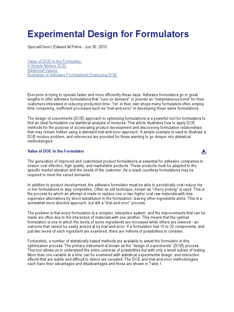 Experimental Design For Formulators | PDF | Experiment | Design Of ...
