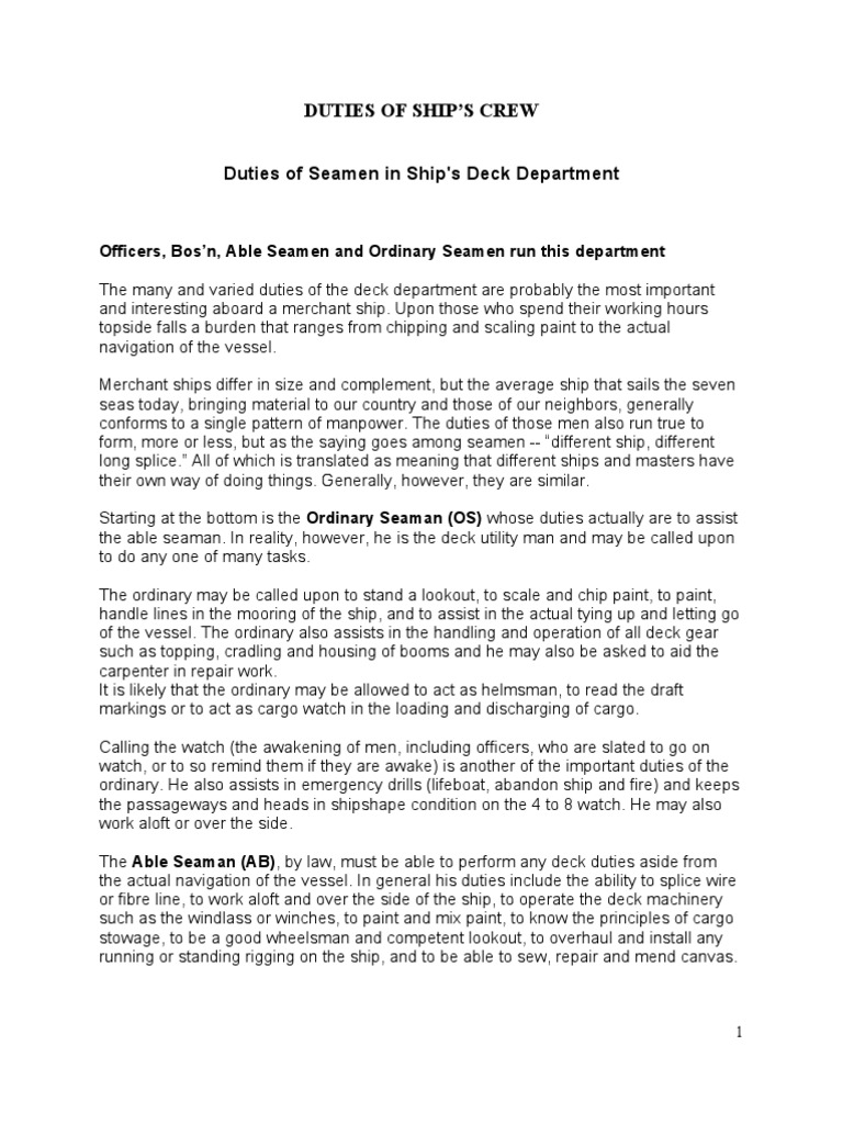 Duties of Ship Personnel | PDF | Sailor | Sea Captain