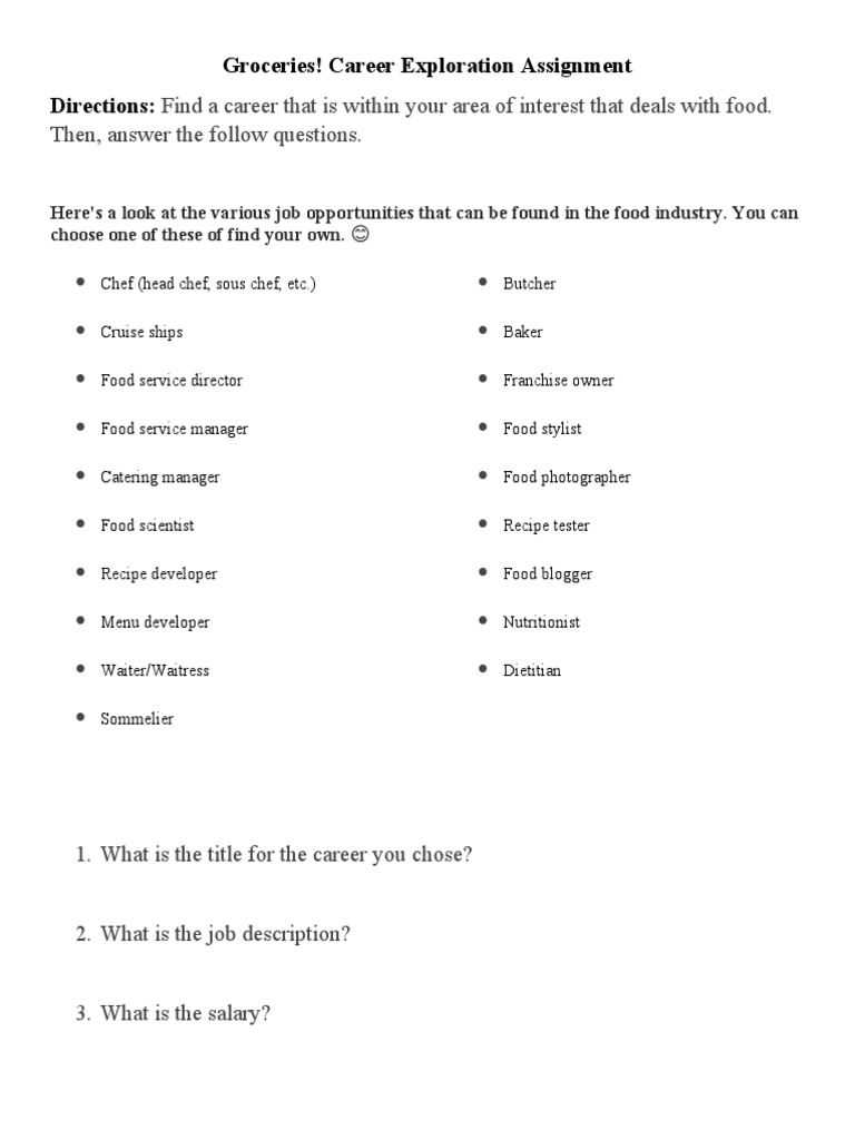 Career Exploration-Groceries | PDF | Wellness