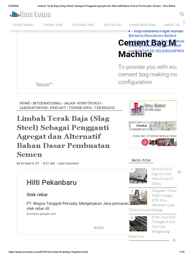 Limbah Terak Baja (Slag Steel) Sebagai Pengganti Agregat Dan Alternatif ...
