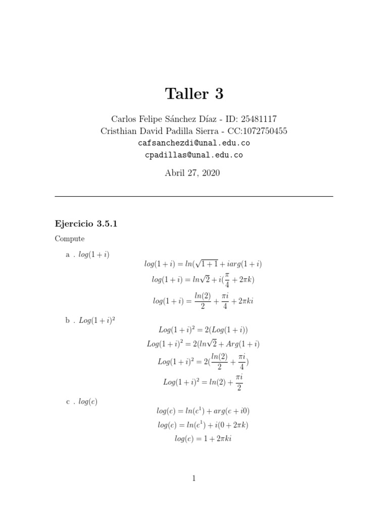 Complex Logarithm Exercises and Solutions | PDF