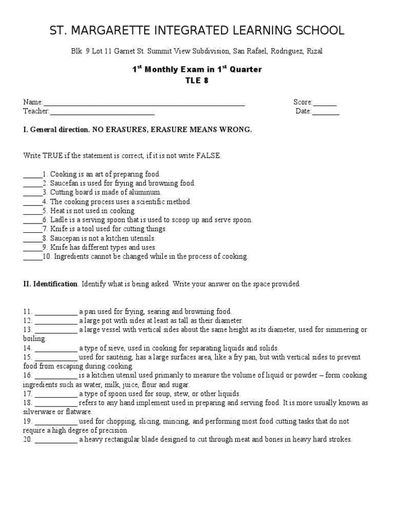 St. Margarette Integrated Learning School: I. General Direction. NO ...