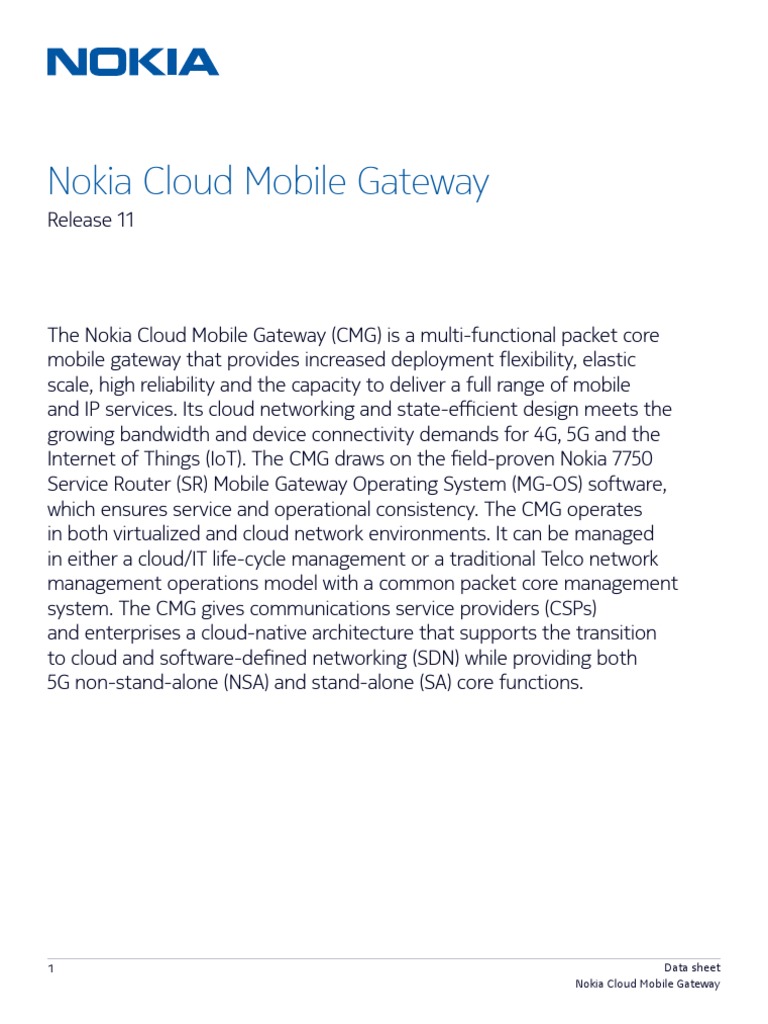 1 Data Sheet Nokia Cloud Mobile Gateway | PDF | Computer Network | Cloud Computing