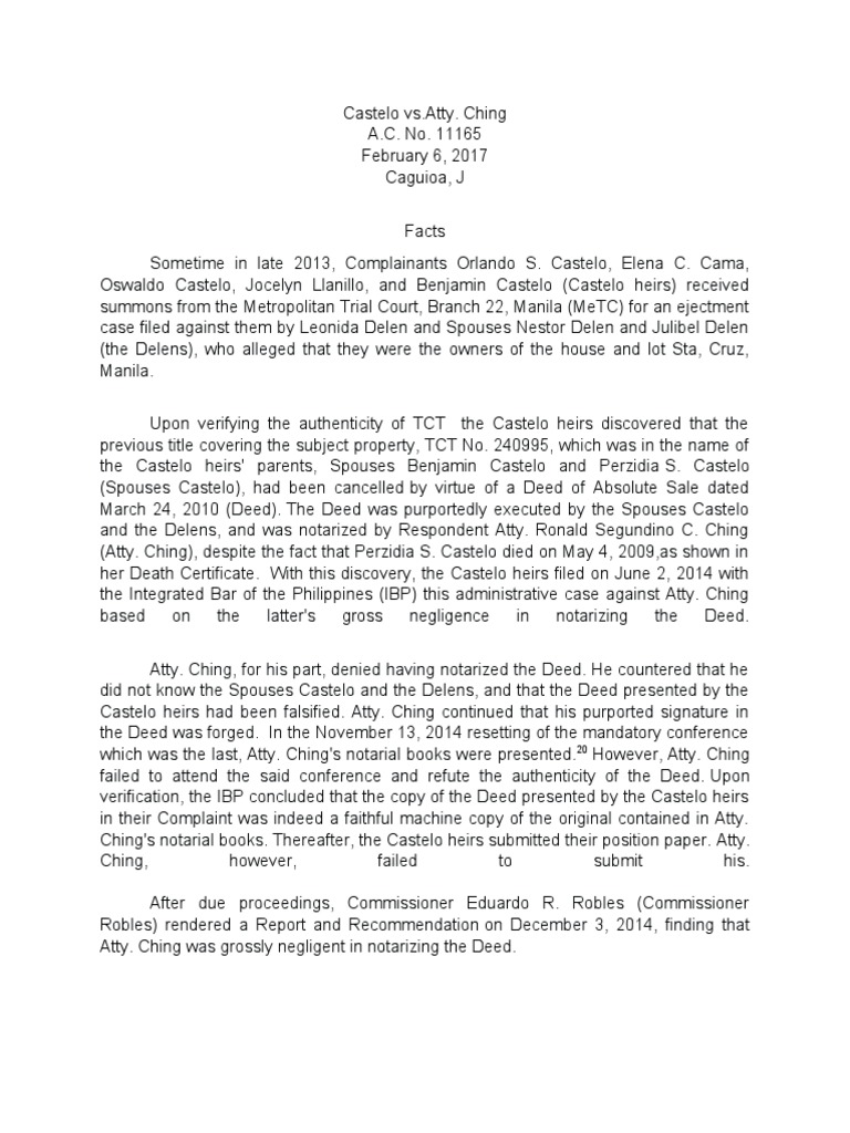 Castelo Vs Atty Ching | PDF | Notary Public | Government