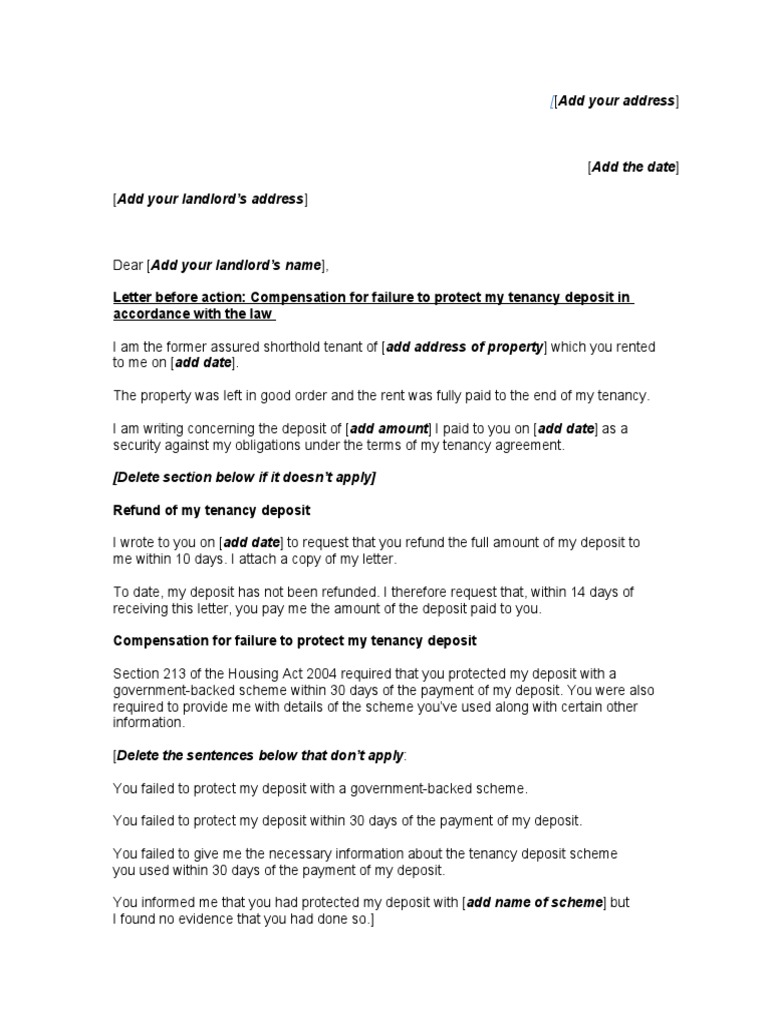 Letter Before Action: Compensation For Failure To Protect My Tenancy ...