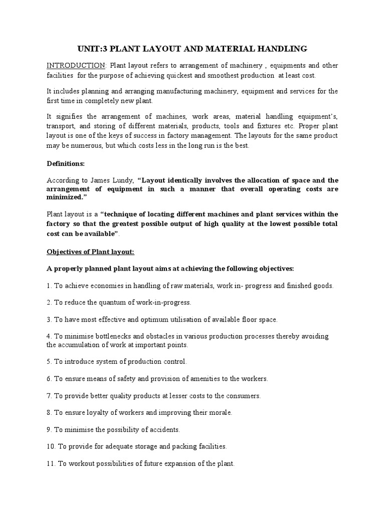 Unit:3 Plant Layout and Material Handling | PDF | Building | Machines