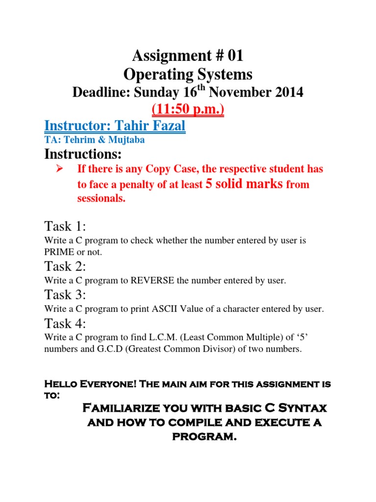 Operating Systems Assignment #01 C Programming Tasks | PDF Operating Systems Assignment #01 C Programming Tasks | PDF