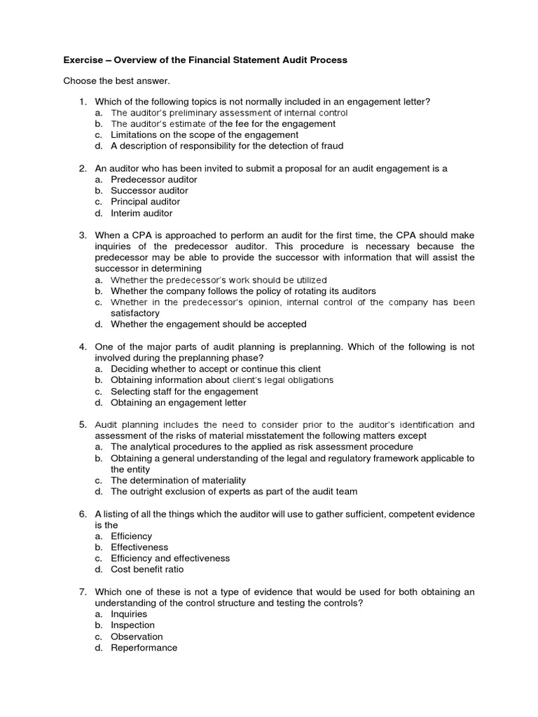 Exercise - Overview of The Financial Statement Audit Process | PDF ...