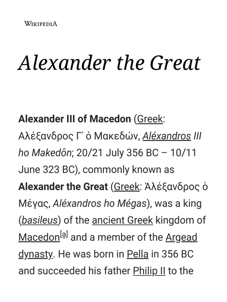 Alexander The Great - Wikipedia PDF | PDF | Alexander The Great ...