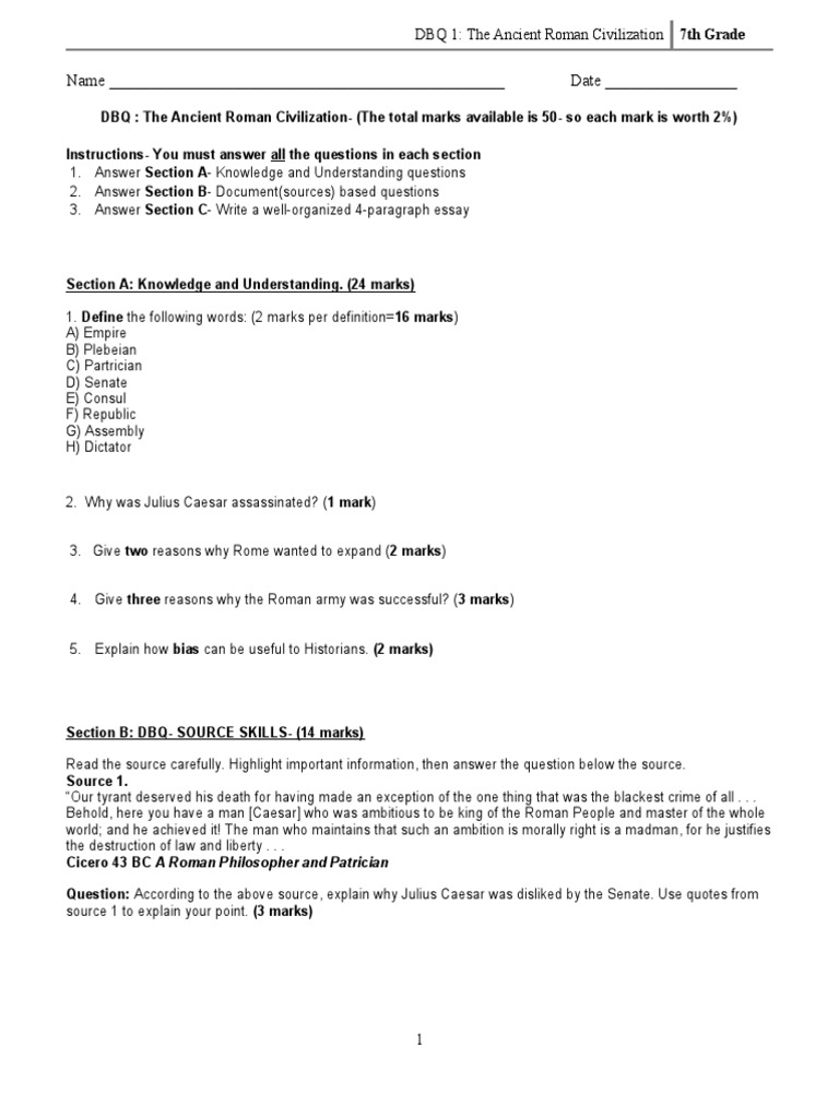 7th Grade DBQ Rome Adrian April 2020 | PDF | Julius Caesar | Roman Republic