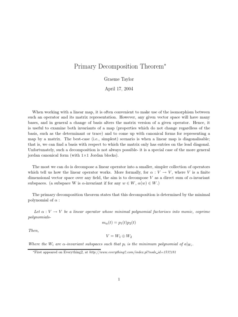 PDC Primary Decomposition THM | PDF | Linear Map | Matrix (Mathematics) PDC Primary Decomposition THM | PDF | Linear Map | Matrix (Mathematics)