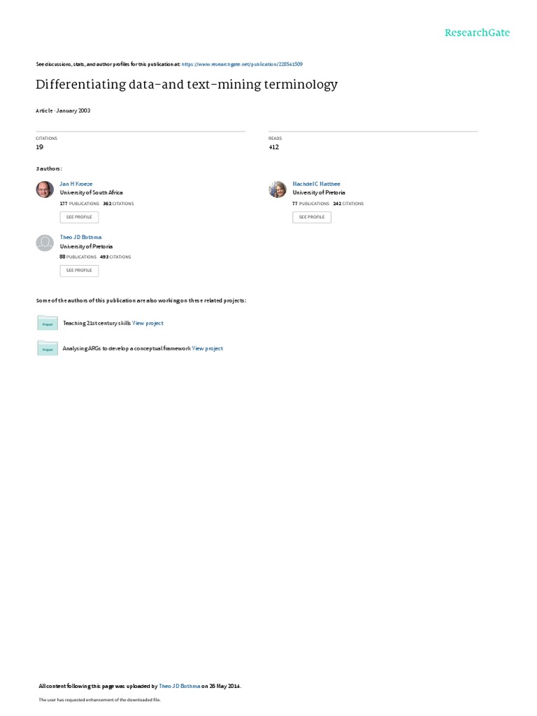 Differentiating Data-And Text-Mining Terminology: January 2003 | PDF | Data Mining | Information ...