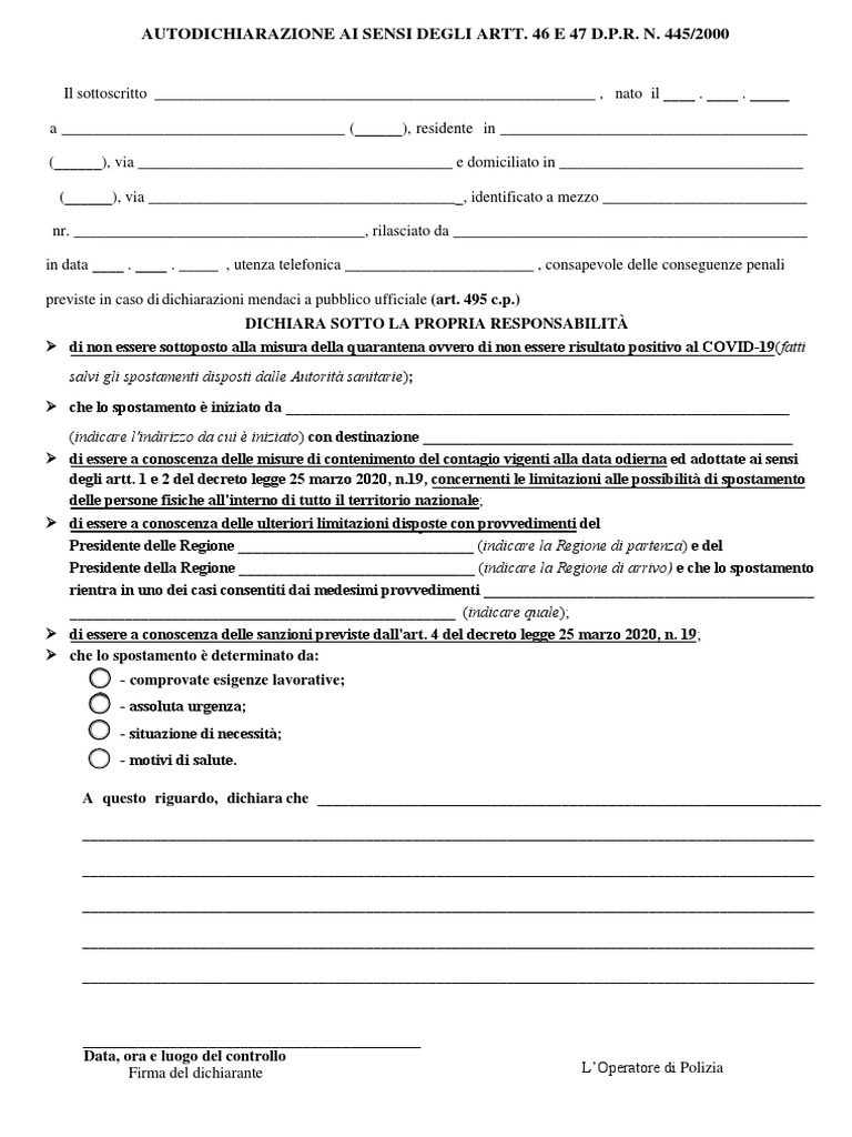 Nuovo Modello Autodichiarazione Editabile Maggio 2020 | PDF