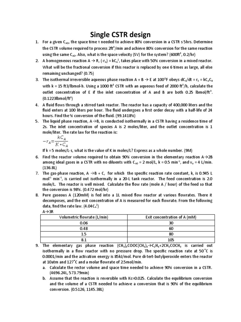 Kinetics Probset (LE4) | PDF | Chemical Reactor | Reaction Rate