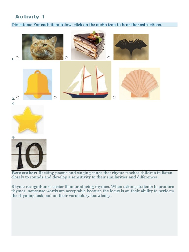 Activity 1: Directions: For Each Item Below, Click On The Audio Icon To ...