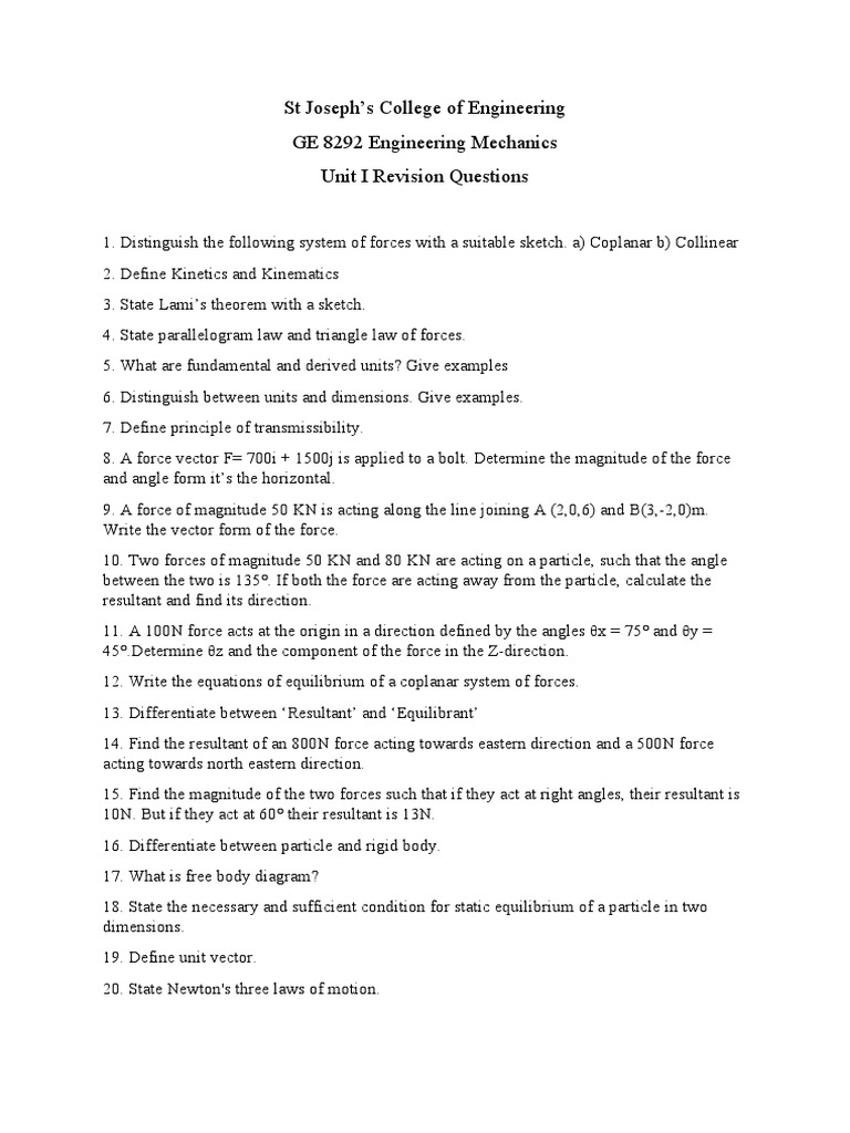 Engineering Mechanics Questions | PDF