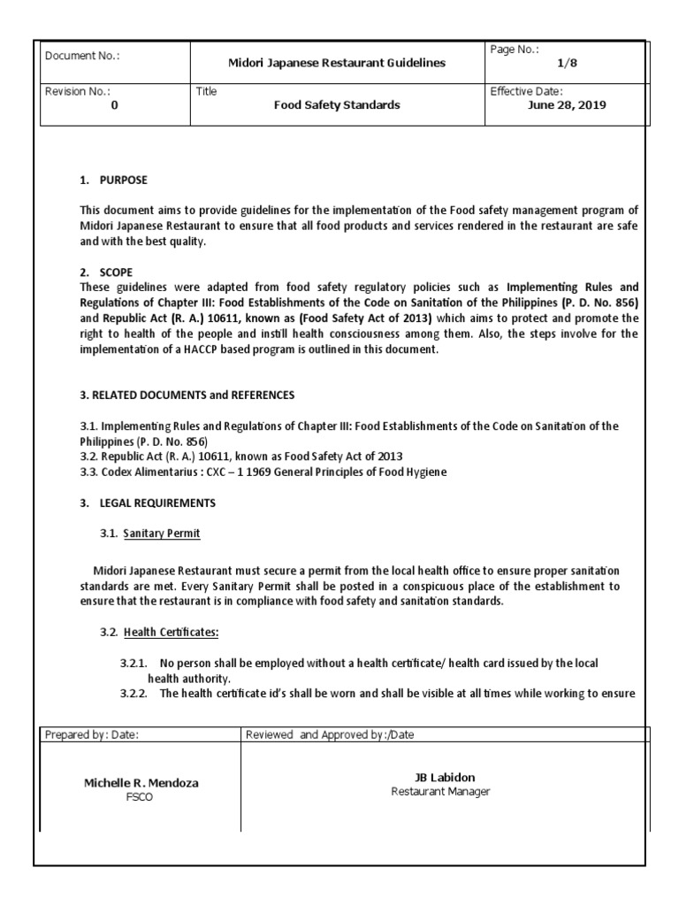 Midori Restaurant Food Safety Guide | PDF | Food Safety | Shelf Life