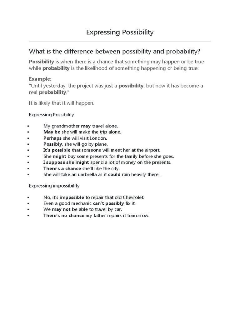 Expressing Possibility: What Is The Difference Between Possibility and ...