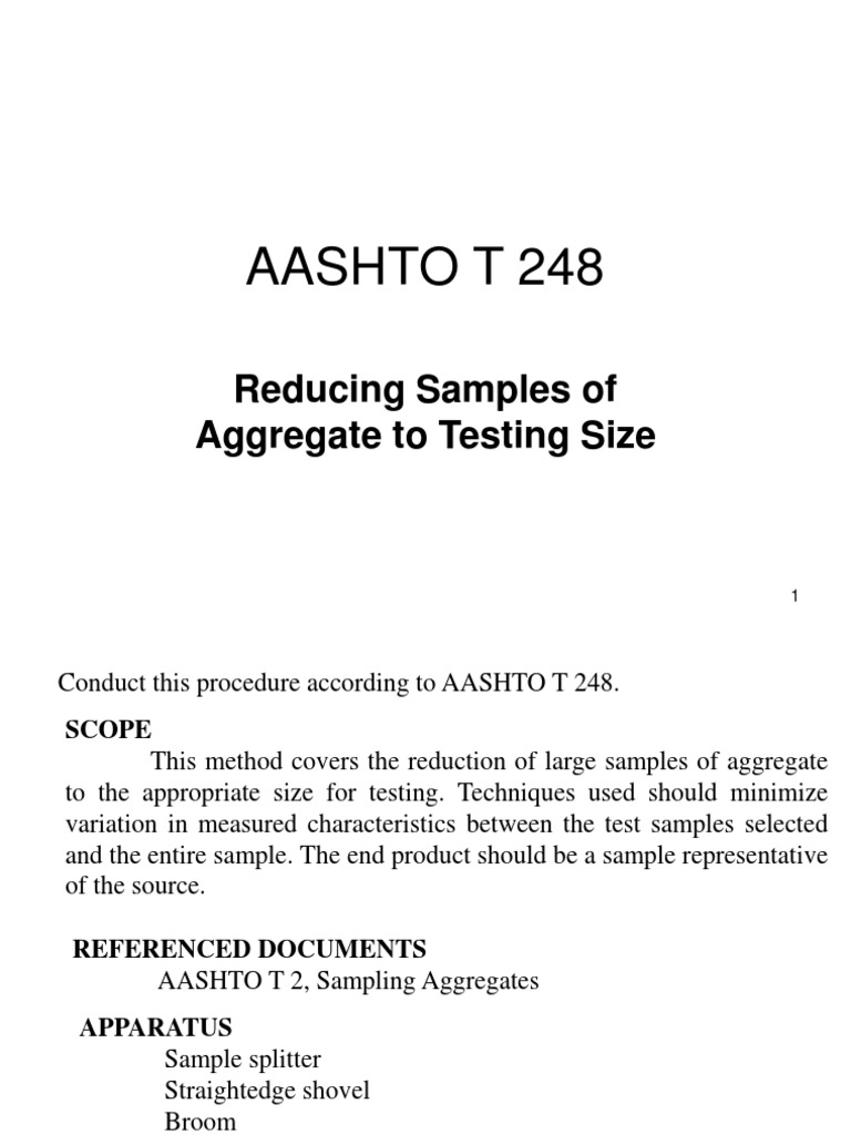 Reducing Aggregate Samples to Testing Size: Procedures for Mechanical ...