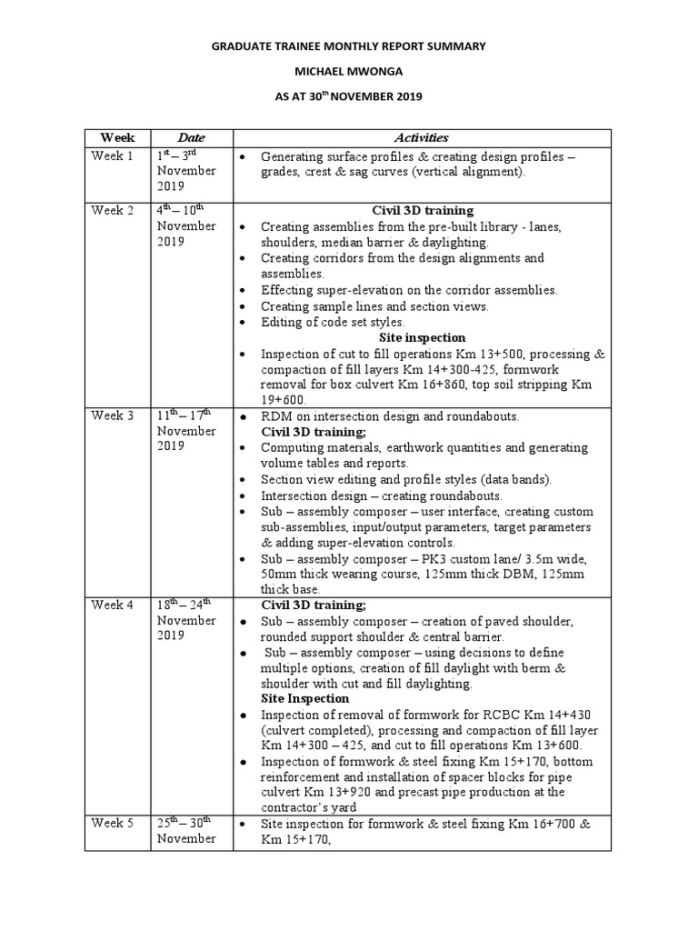 November Training Summary Report | PDF | Lane | Road