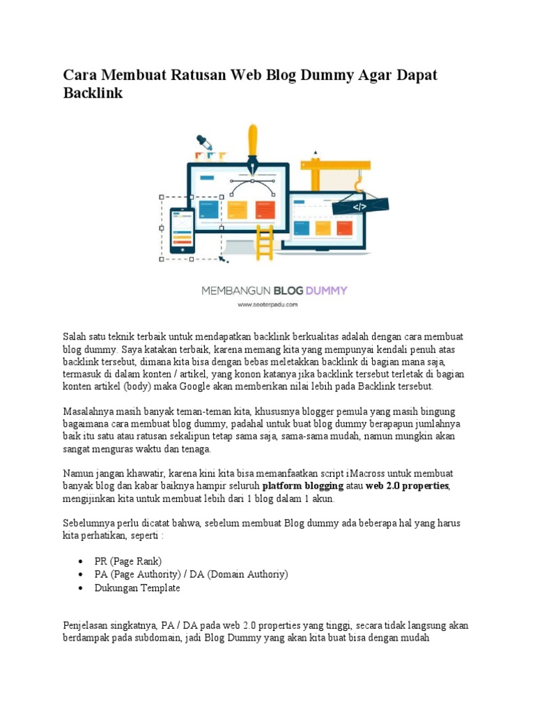 Cara Membuat Ratusan Web Blog Dummy Agar Dapat Backlink | PDF