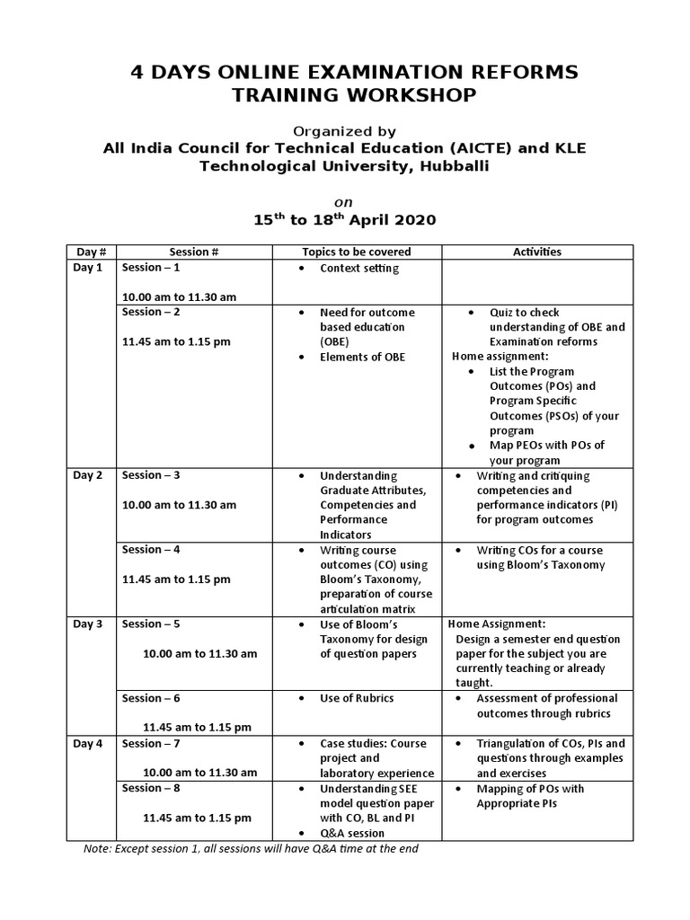Online AICTE Exam Reform Workshop Schedule | PDF | Evaluation | Behavior Modification