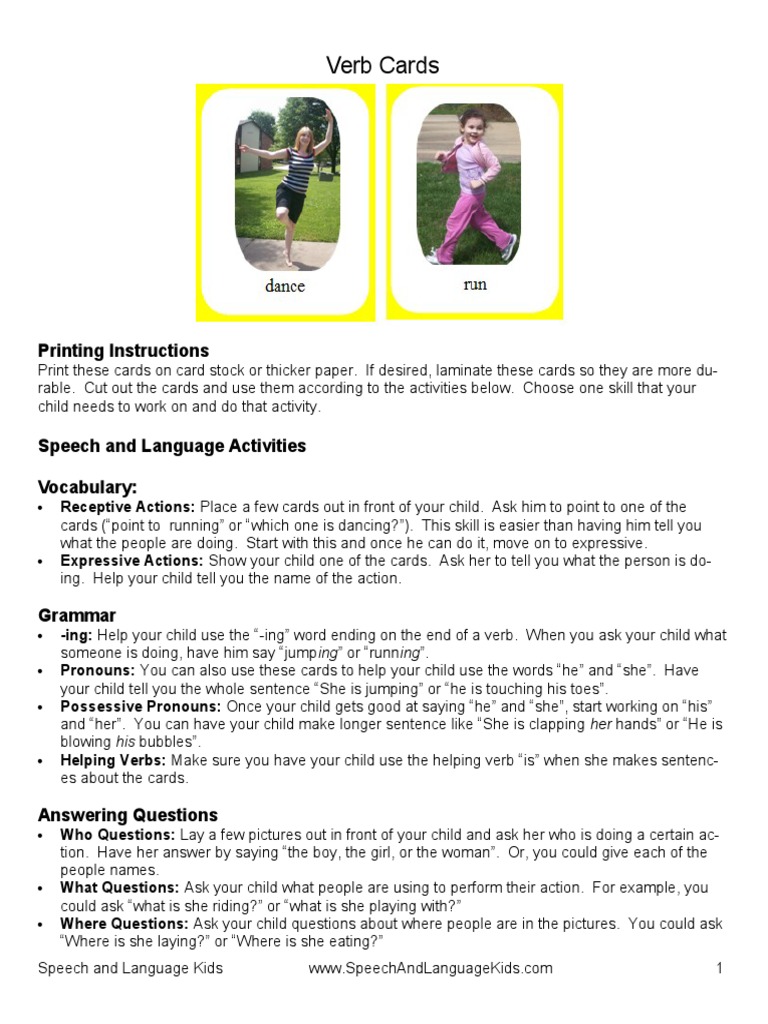 Verb Cards: Printing Instructions | PDF | Linguistic Typology | Syntax