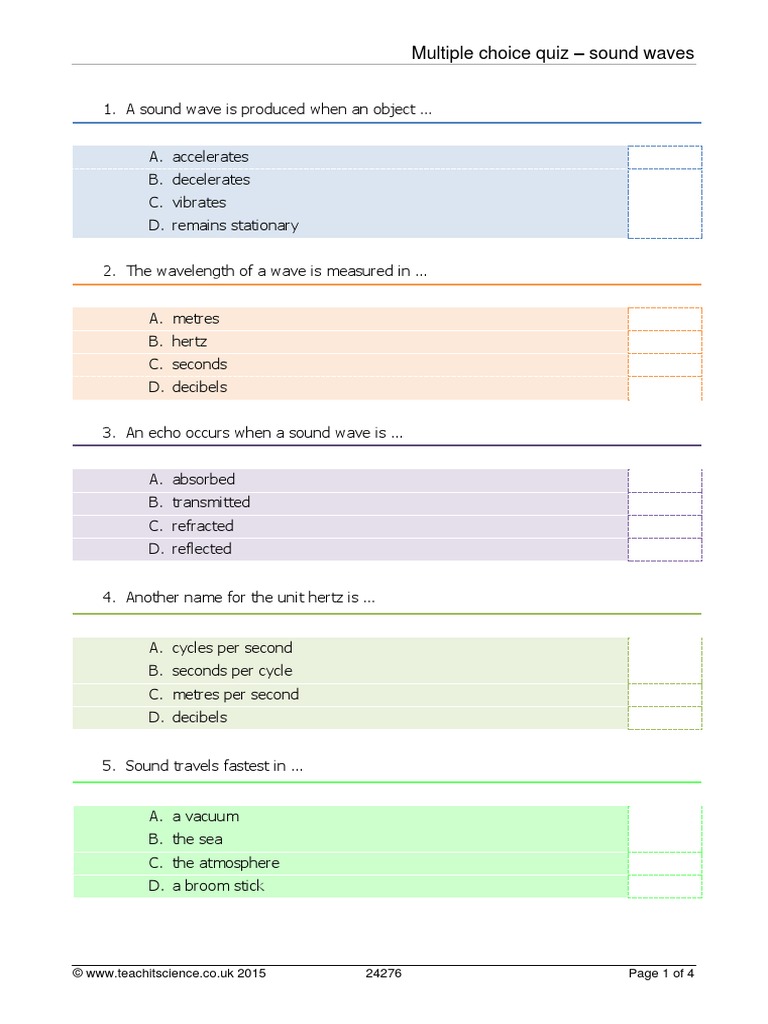 Multiple Choice Quiz - Sound Waves: © WWW - Teachitscience.co - Uk 2015 ...