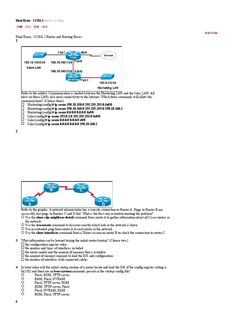 Final Exam - CCNA 2 | PDF | Router (Computing) | Ip Address
